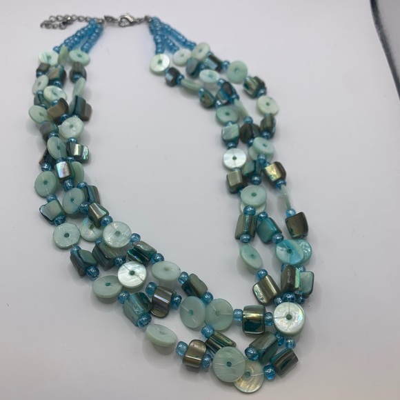 Jewelry | Vintage Multicolor Three Strand Blue Shell Necklace Beaded 16 ...